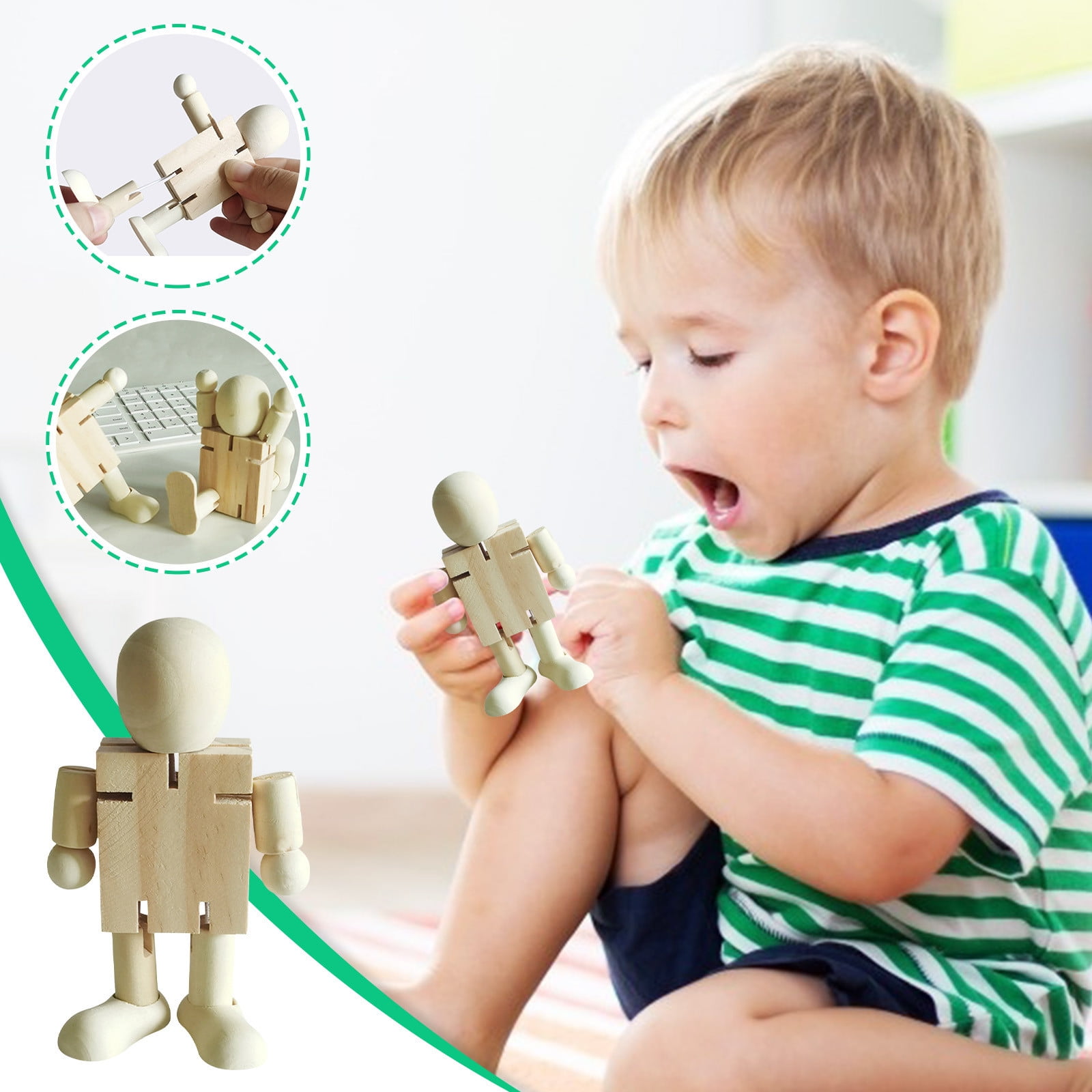 HZRSLY Safe & Educational DIY Wooden Robot Toy - Unpainted Wooden Robot ...
