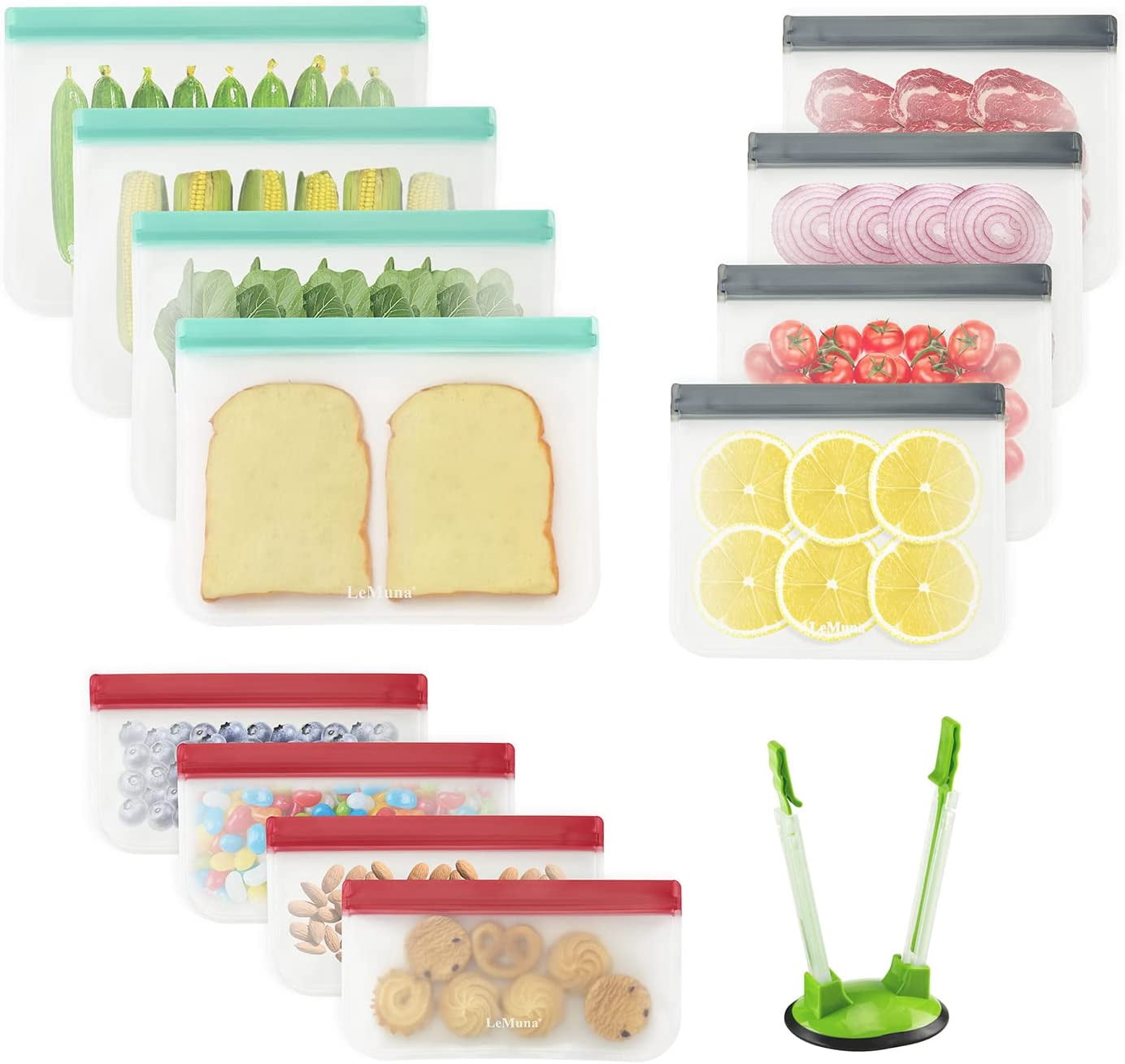 HZY 12 Pack Reusable Food Storage Bags with Baggy Rack (4 Gallon ...