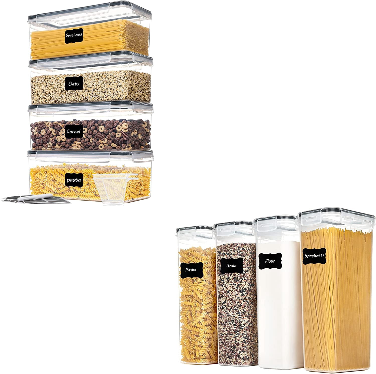HZY 4PCS 3.2L Airtight Food Storage Containers and 4PCS 2.8L Pasta ...
