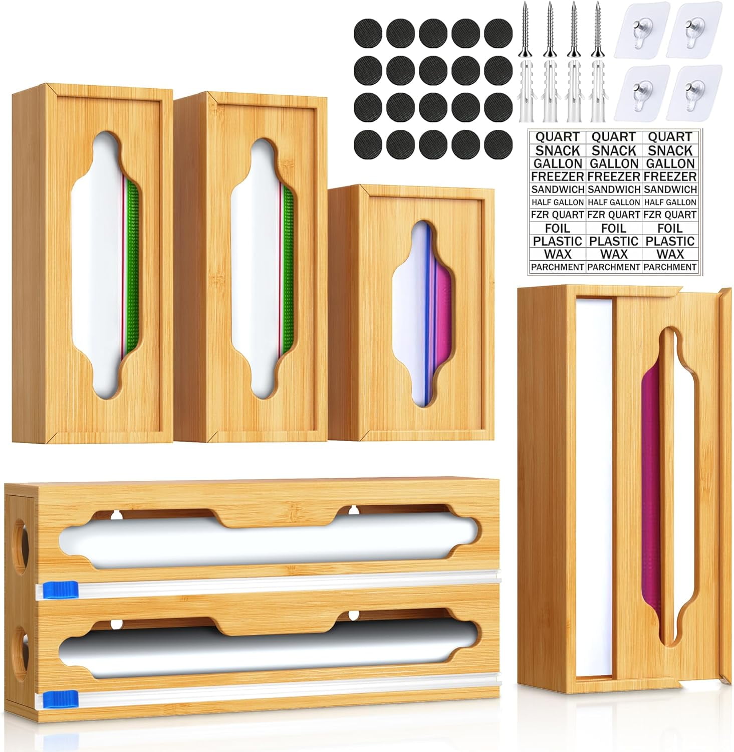 HZY 6 In 1 Bag Storage Organizer with Foil and Plastic Wrap Organizer, Extended Aluminum Foil ...