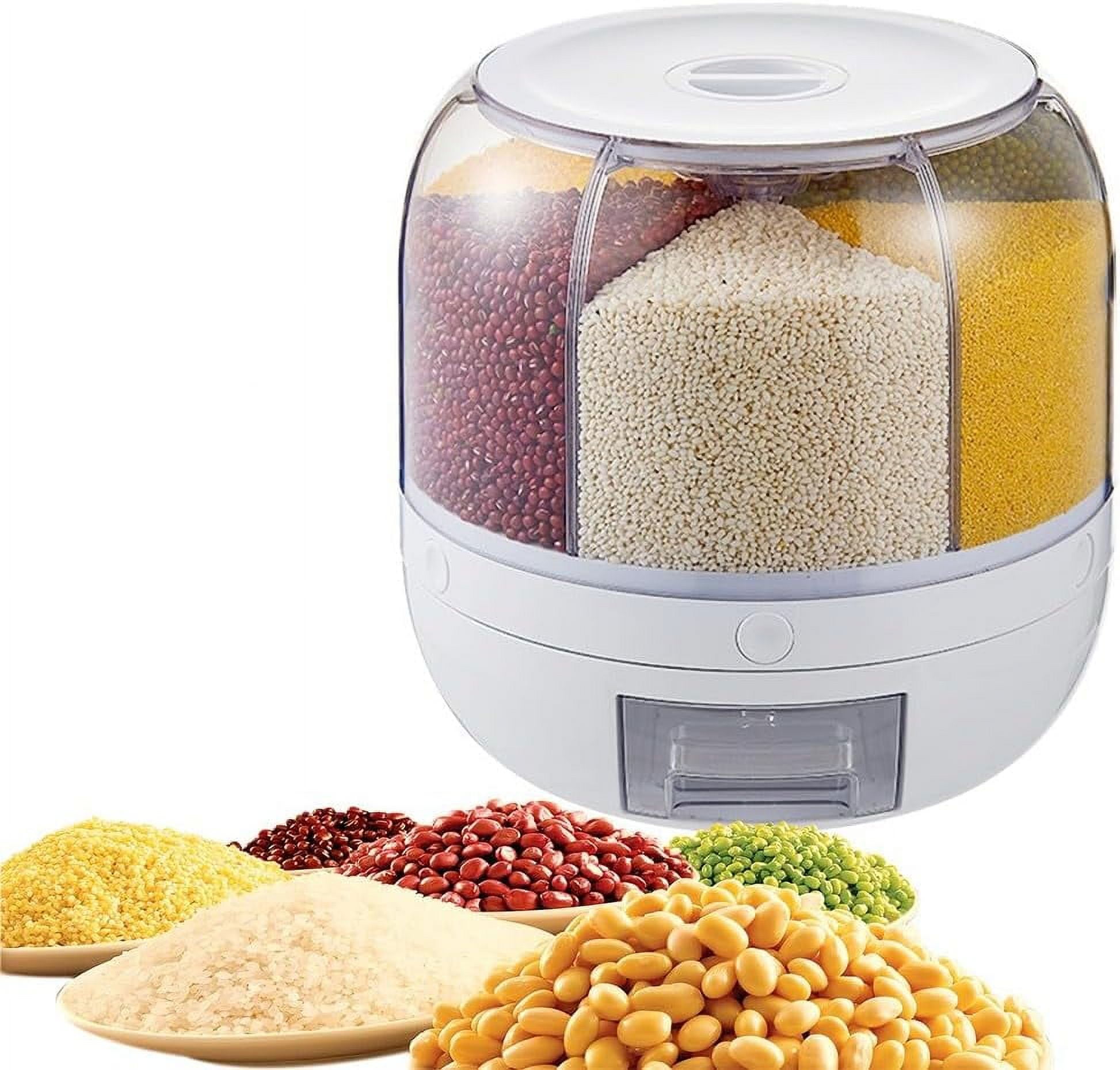HZY 6 Grids Rotatable Grain Storage Tank with Lid 10kg Rice Cereal Bean ...