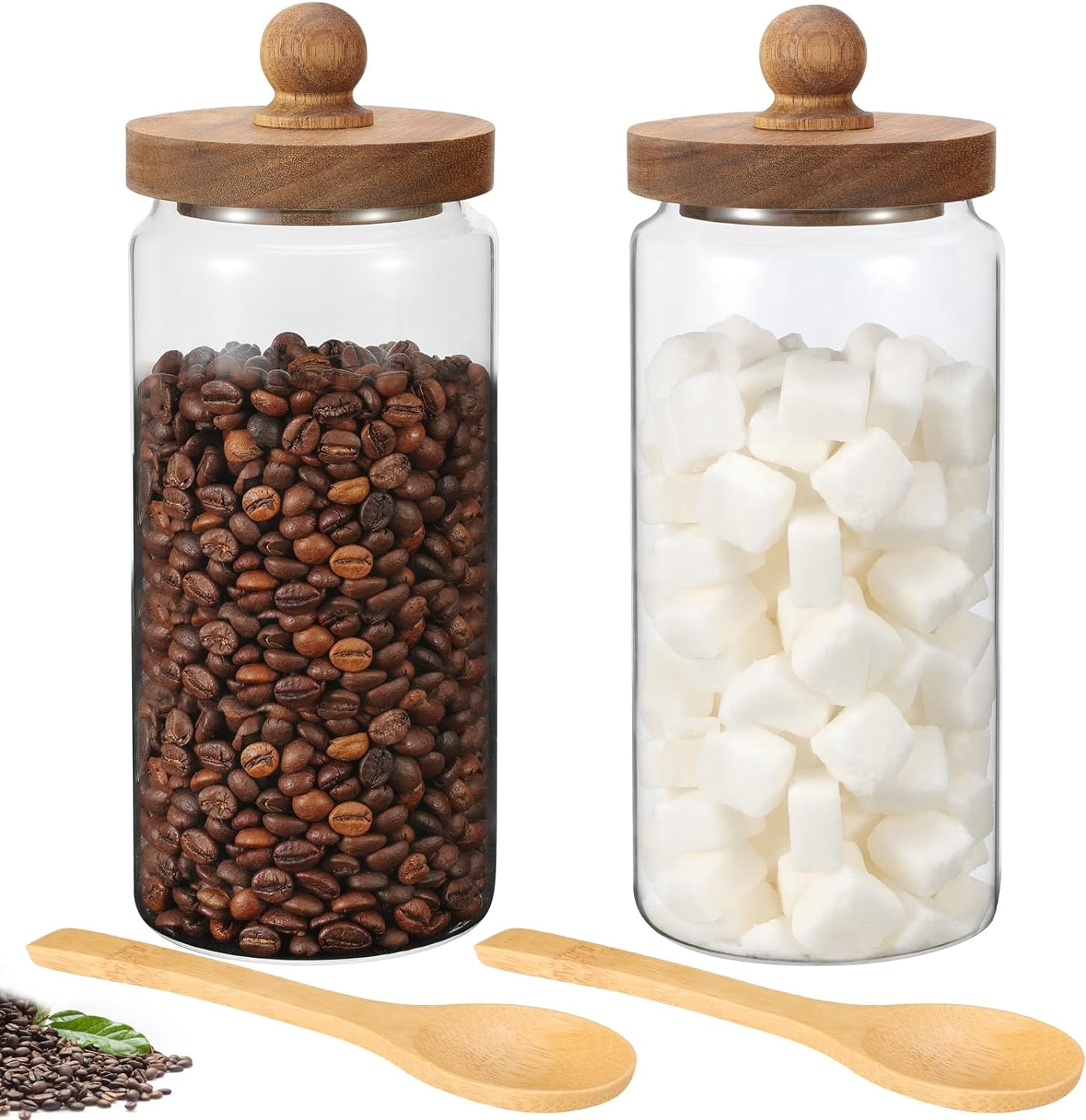 HZY Glass Coffee Jars with Spoons 40oz /1200ml,Clear Storage Canister ...