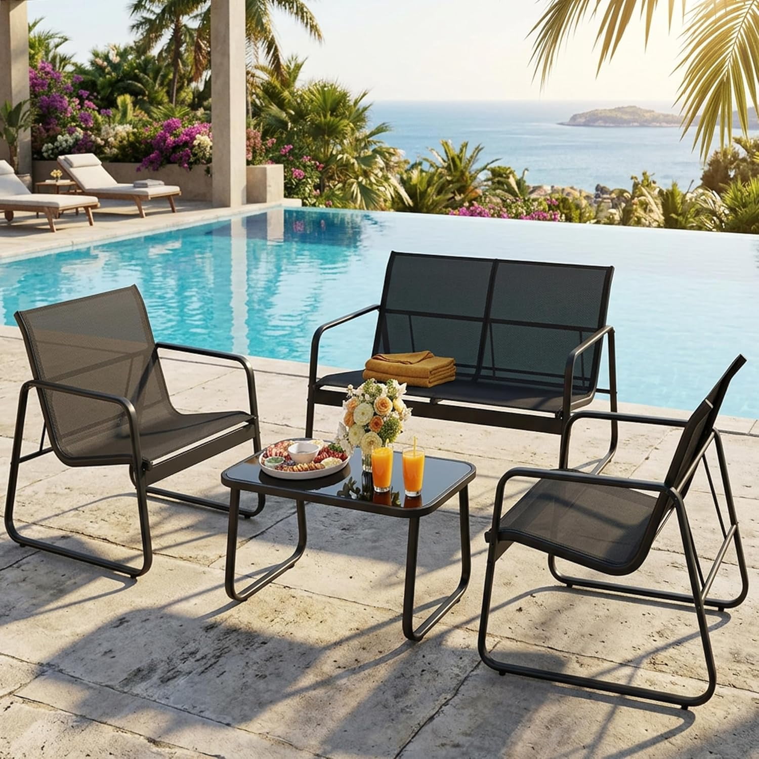 HZshop 4-Piece Patio Furniture Set, Outdoor Bistro Table & Chairs for ...