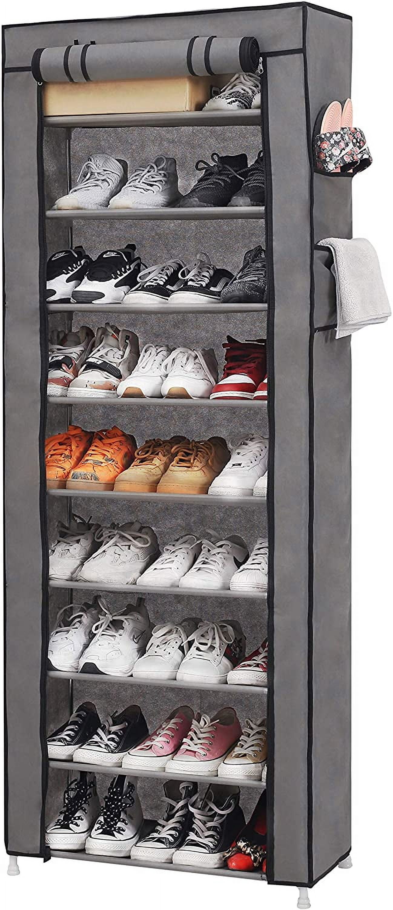 HZshop 9-Tier Shoe Organizer with Dust Cover - 27 Pair Closet Storage ...