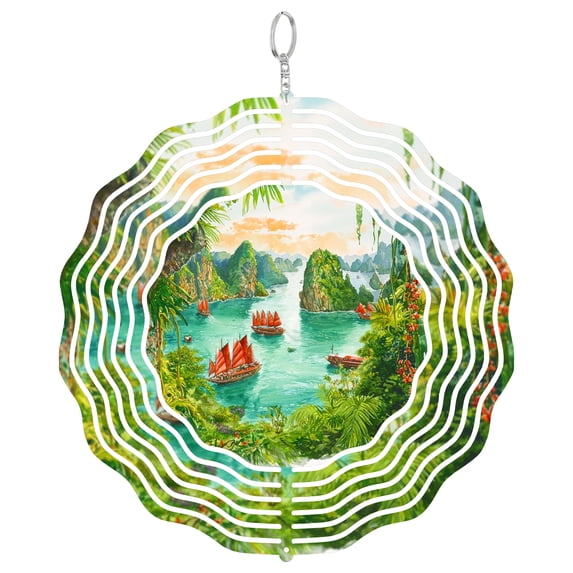 Ha Long Bay Vietnam Junk Boat 3D Wind Spinner Stainless Steel Hanging ...