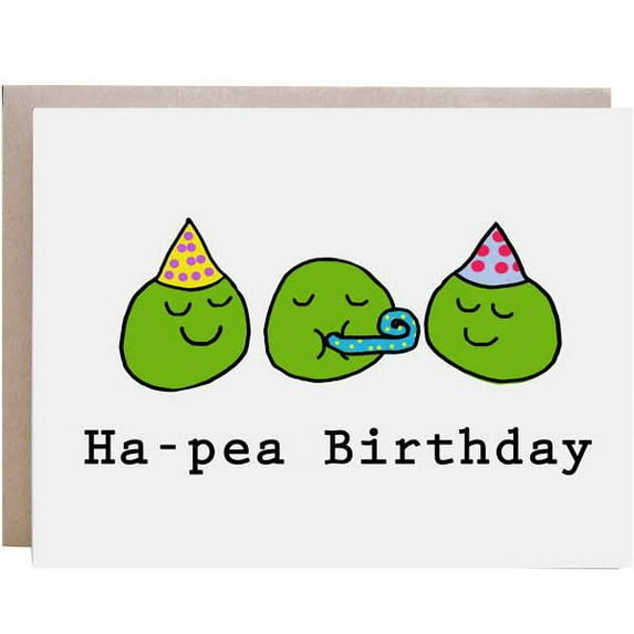 Ha-pea Birthday Card – Fun Green Peas with Party Hats – Envelope ...