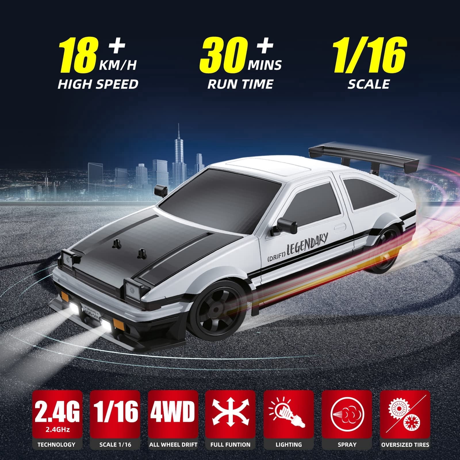 HaCpiu 1:16 AE86 RC Drift Car for Kids, 2.4GHz High Speed Toy Car with ...