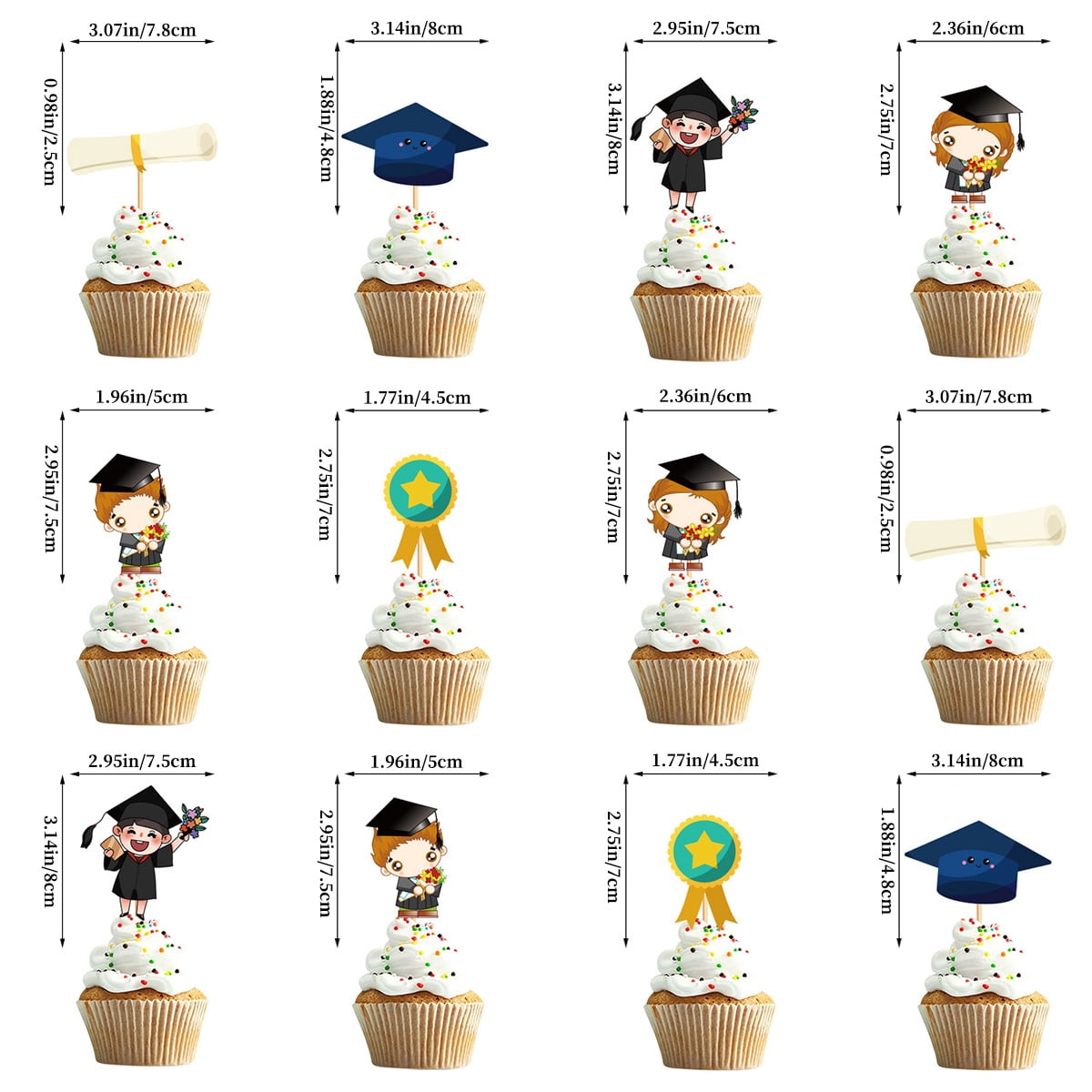 HaCpiu 2026 Graduation Cupcake Toppers Decor, Cartoon Graduate Grad Cap ...