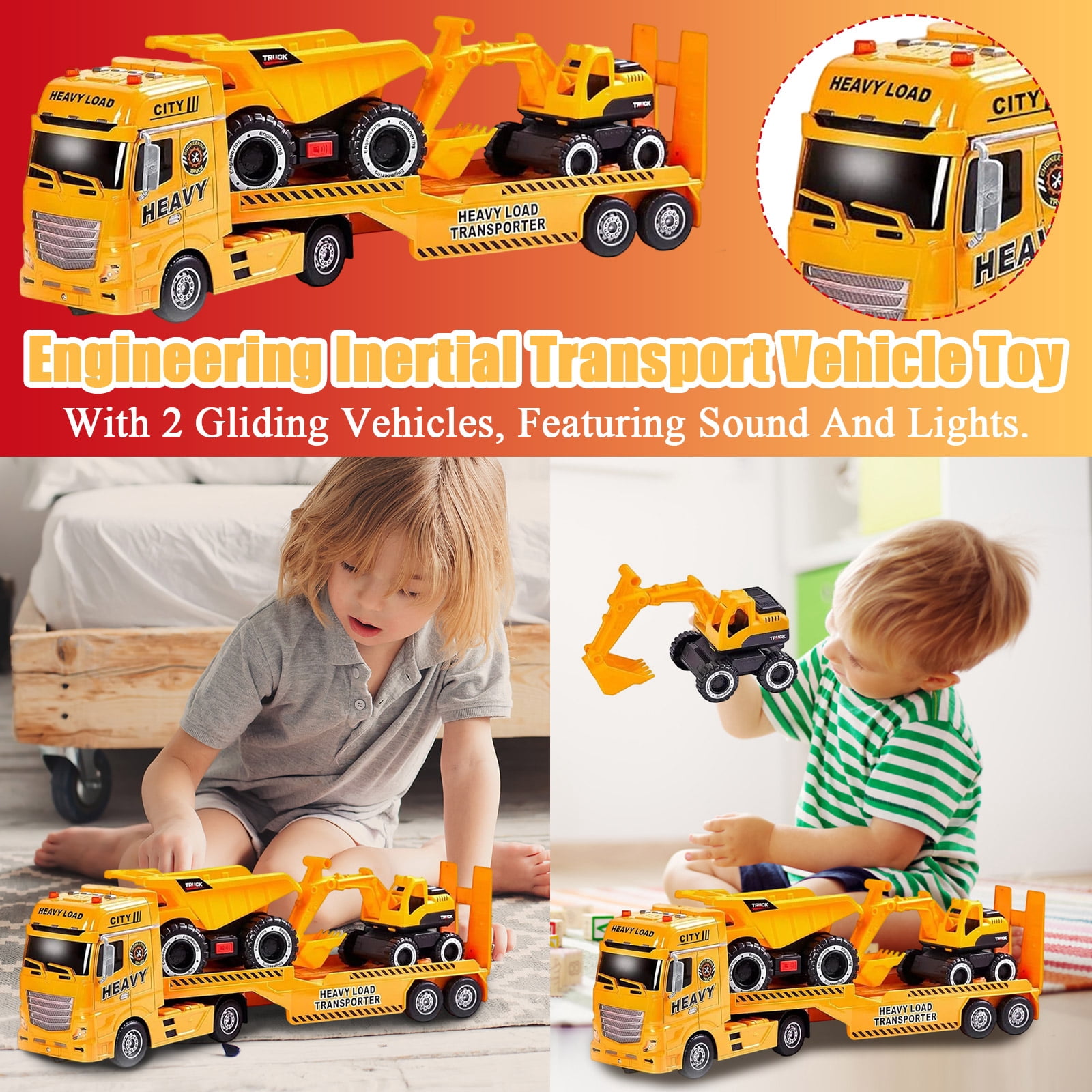 HaCpiu Kids' Construction Vehicle Playset, 3-Piece Heavy Load Transport ...