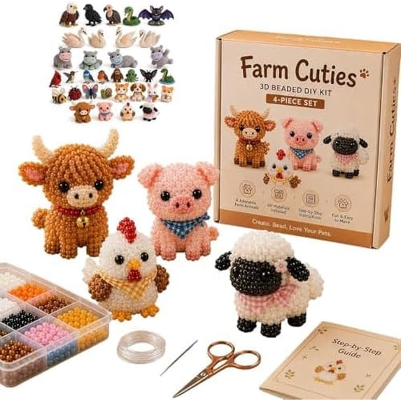 HaCpiu Tiny 3D Beaded Animal DIY Kit, 4Pcs Creative Arts & Crafts Gift ...