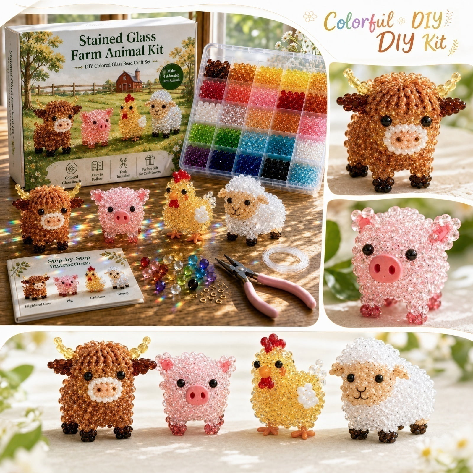 HaCpiu Tiny 3D Beaded Animal DIY Kit, 4Pcs Creative Arts & Crafts Gift ...
