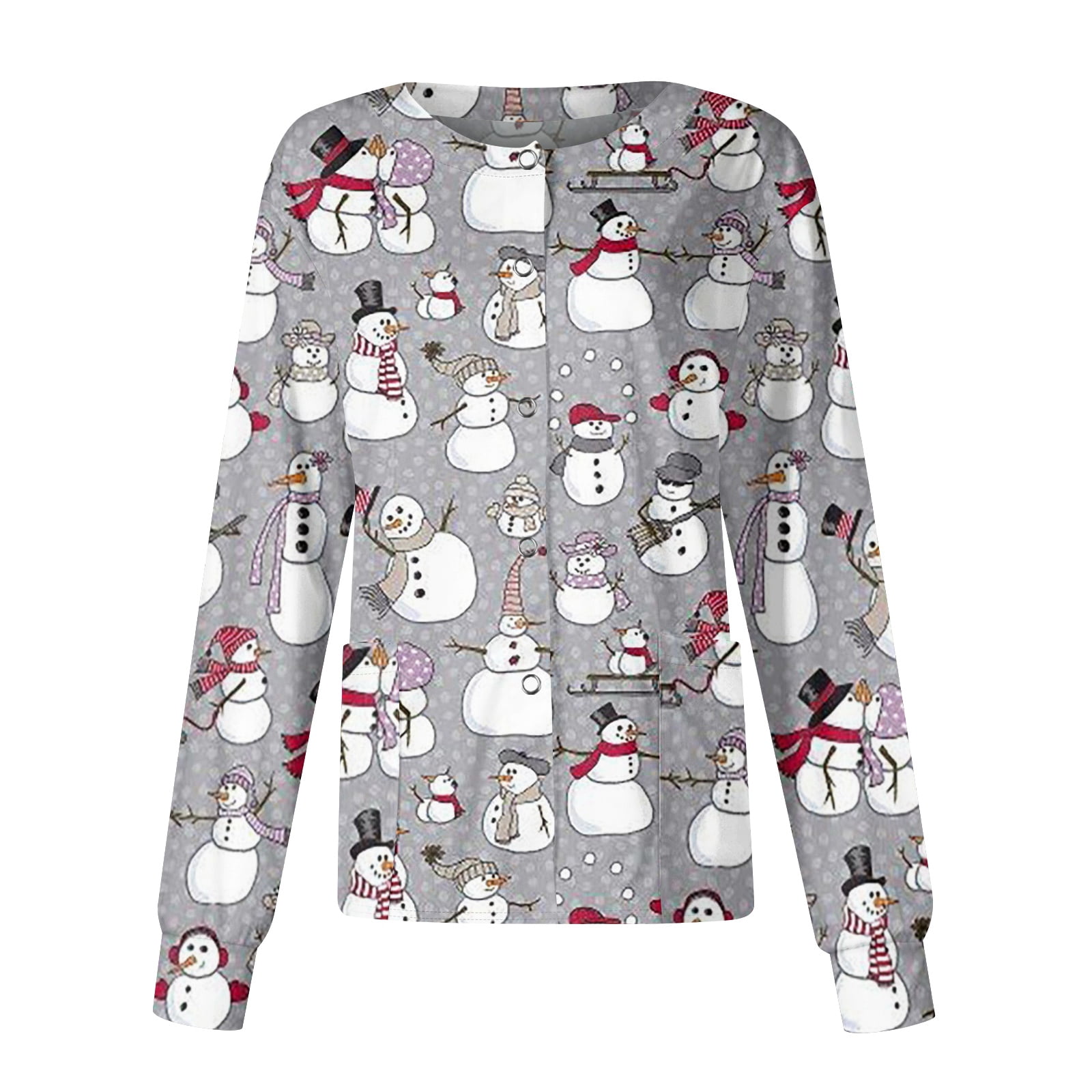 HaHaHappy Christmas Womens Scrub Jackets Plus Size Snap Front Funny ...