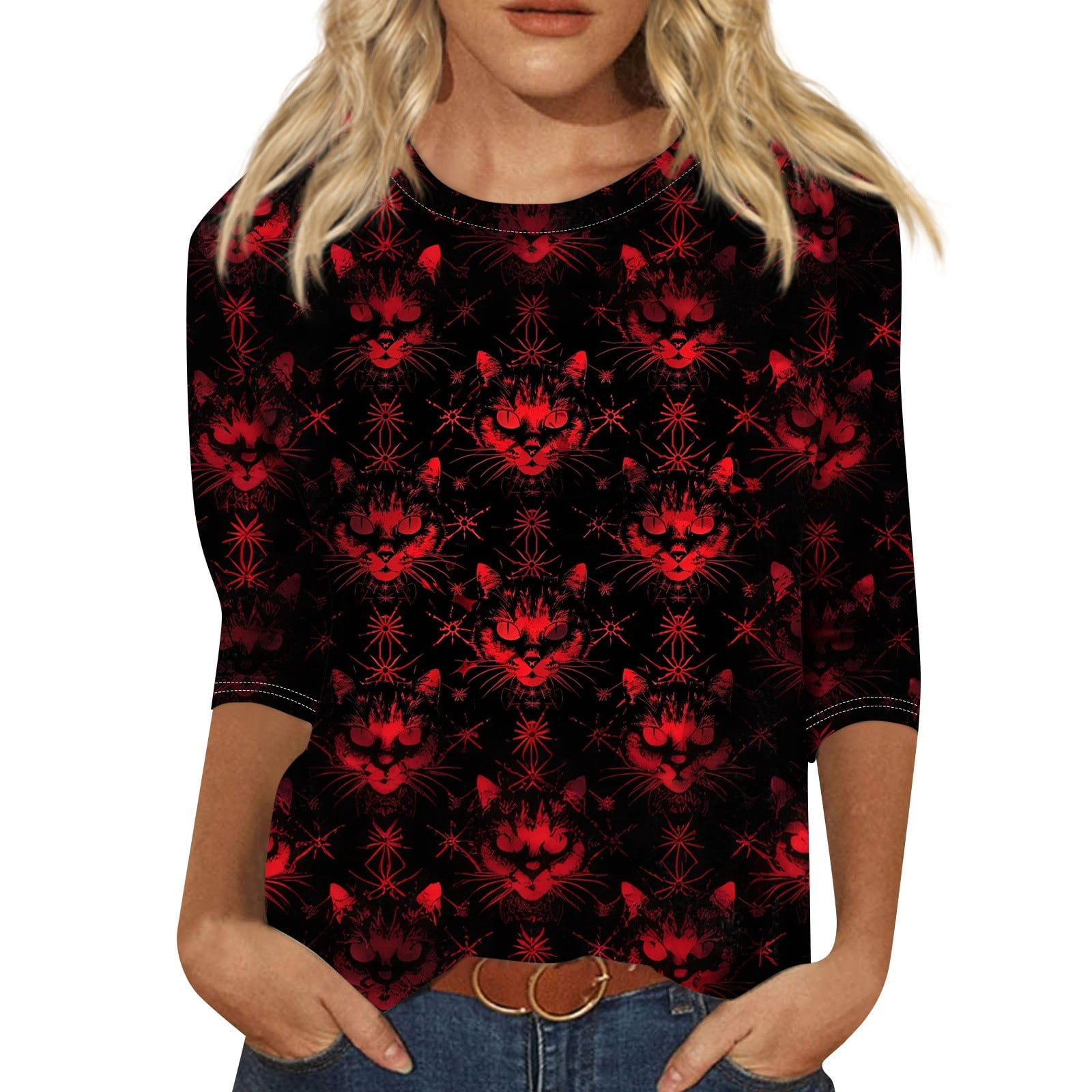 HaHaHappy I'm Fine Shirt for Women Crew Neck Tunic Tops Horror Bloody ...