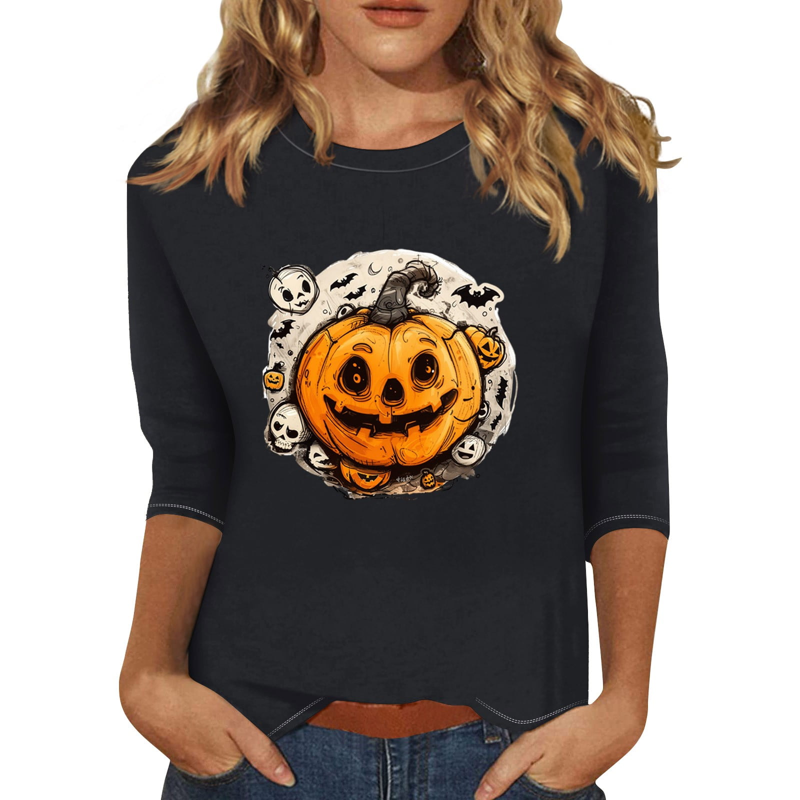 HaHaHappy Halloween Shirts Womens Plus 3/4 Sleeve Tunic Tops Funny ...
