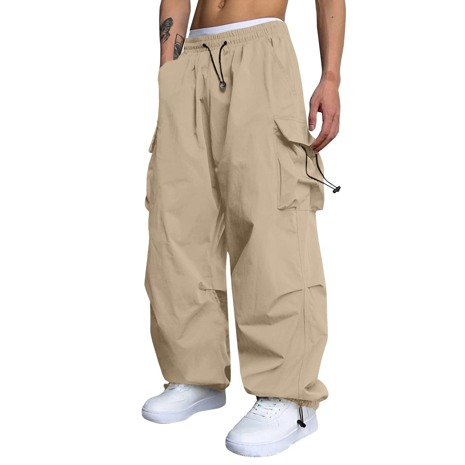 HaHaHappy Men's Baggy Cargo Pants Casual Parachute Cargo Pants Loose ...