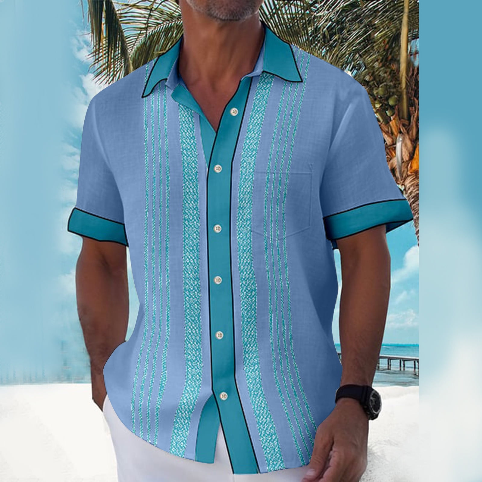HaHaHappy Men's Cuban Guayabera Casual Shirts Button Down Short Sleeve ...