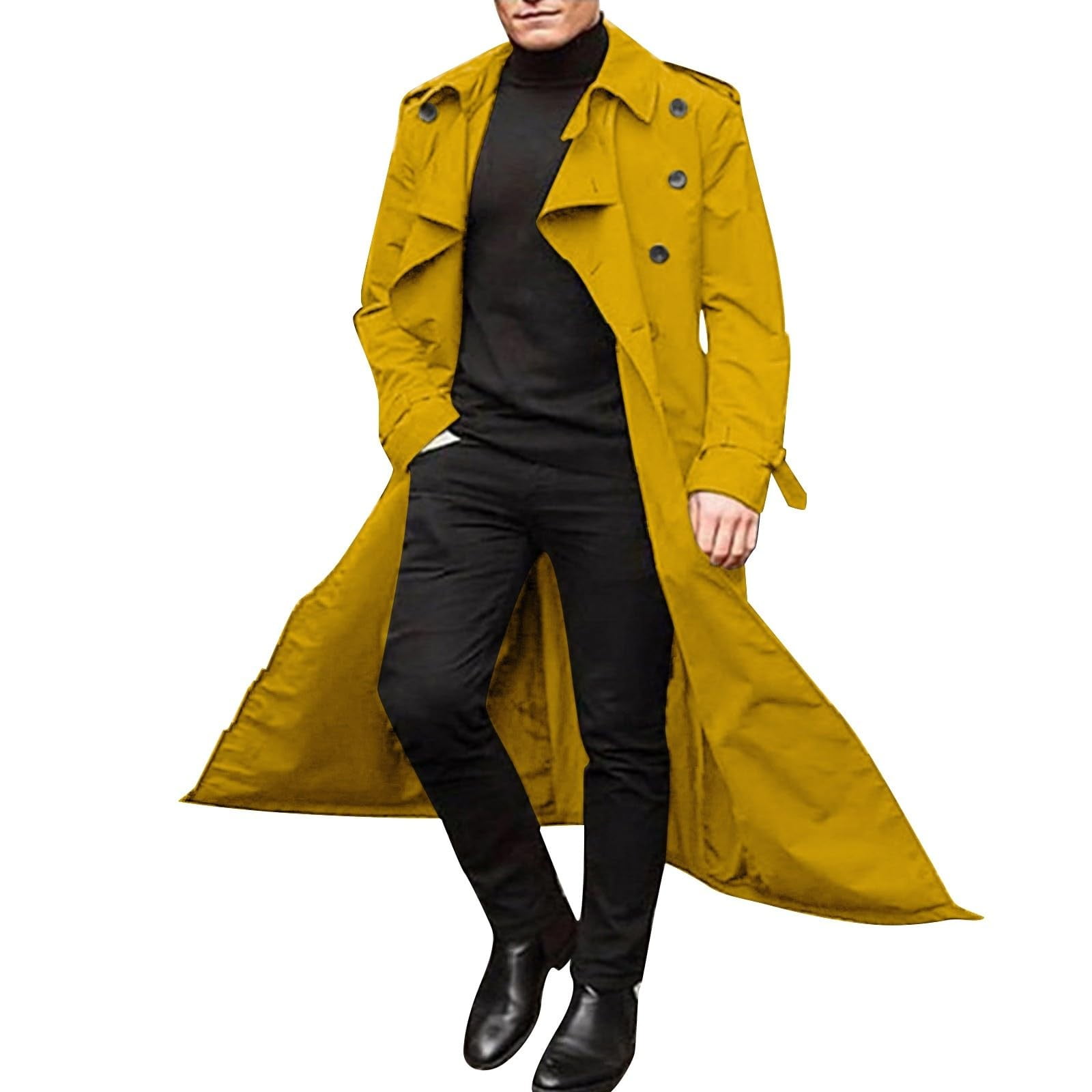 HaHaHappy Trench Coat Men Winter Slim Coat Trench Lapel Long Jacket ...