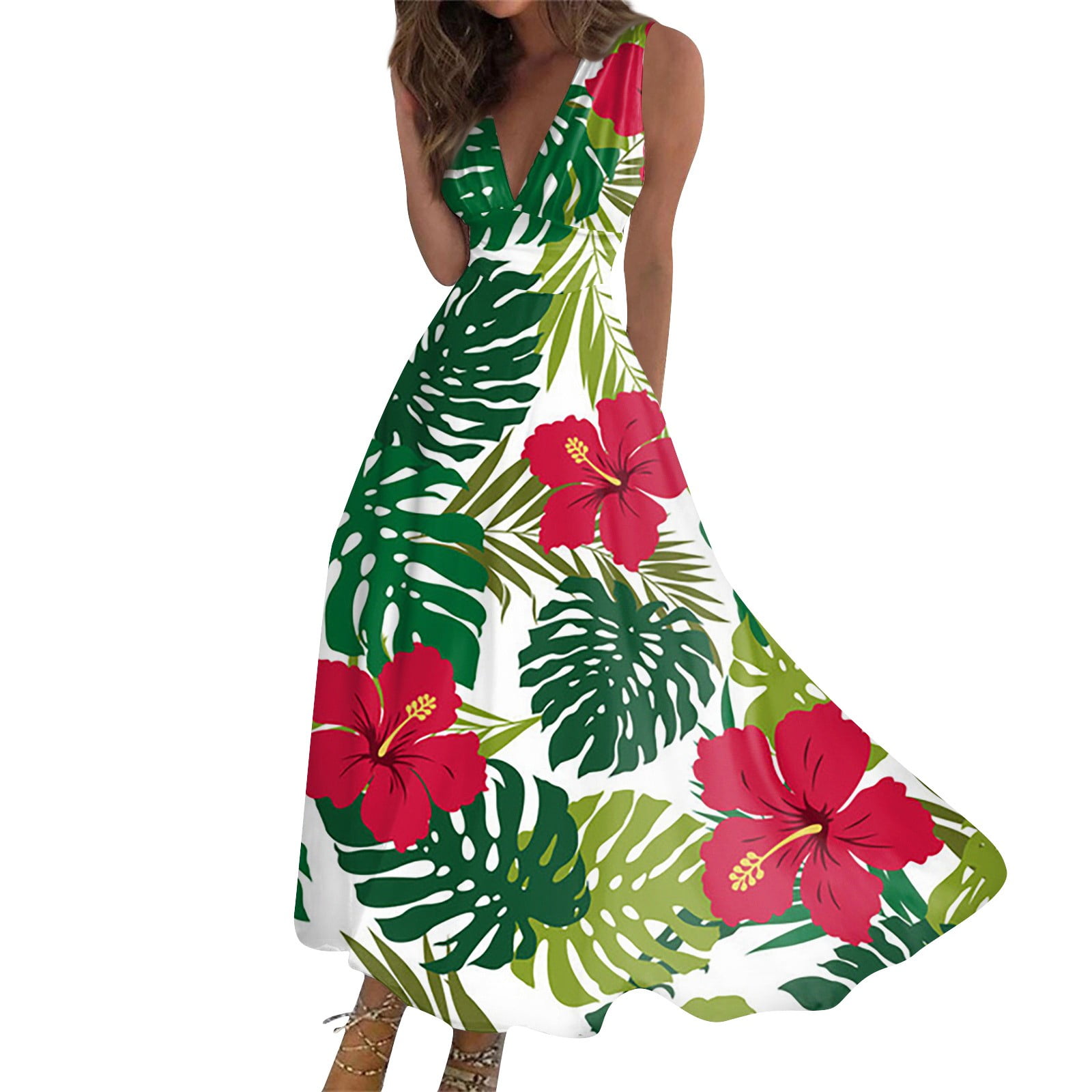 HaHaHappy Sundresses for Women 2024 V Neck Sleeveless Hawaiian Tropcial ...