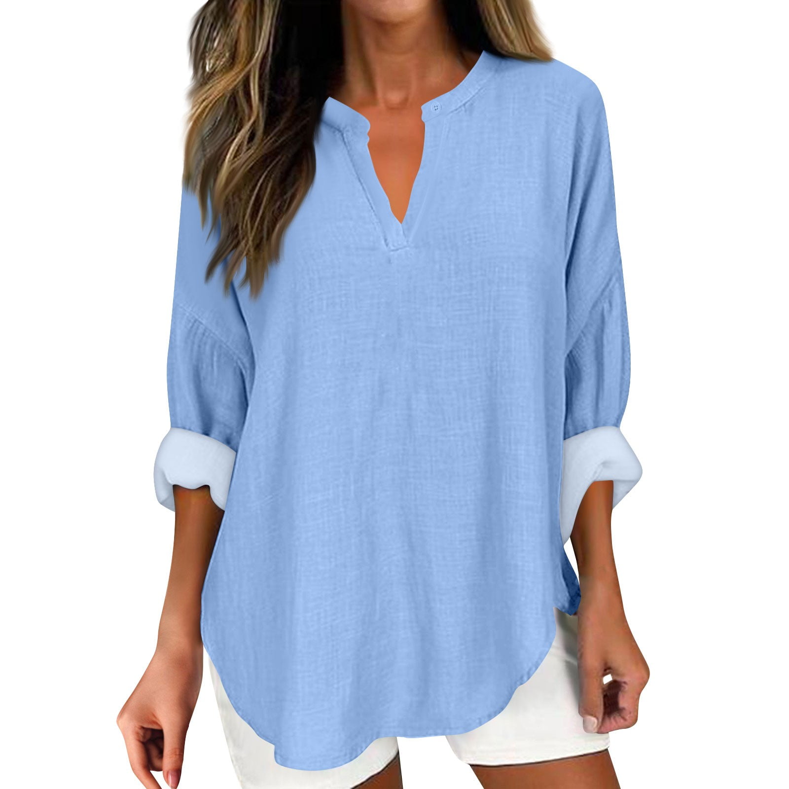 HaHaHappy Women Dressy Linen Solid Color Pullover Blouses Lightweight ...