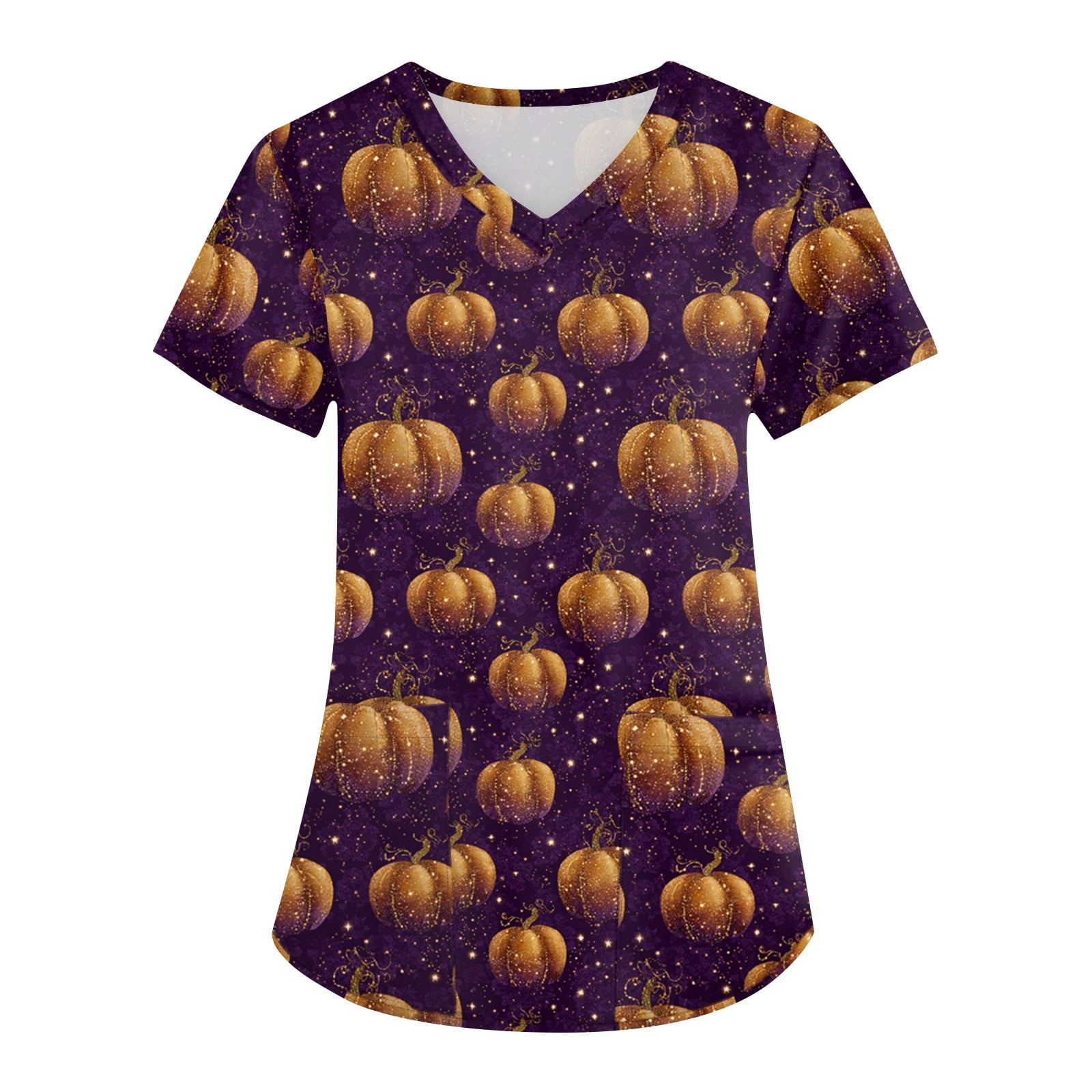 HaHaHappy Women Scrubs Halloween Plus Size Short Sleeve Horror Pumpkin ...