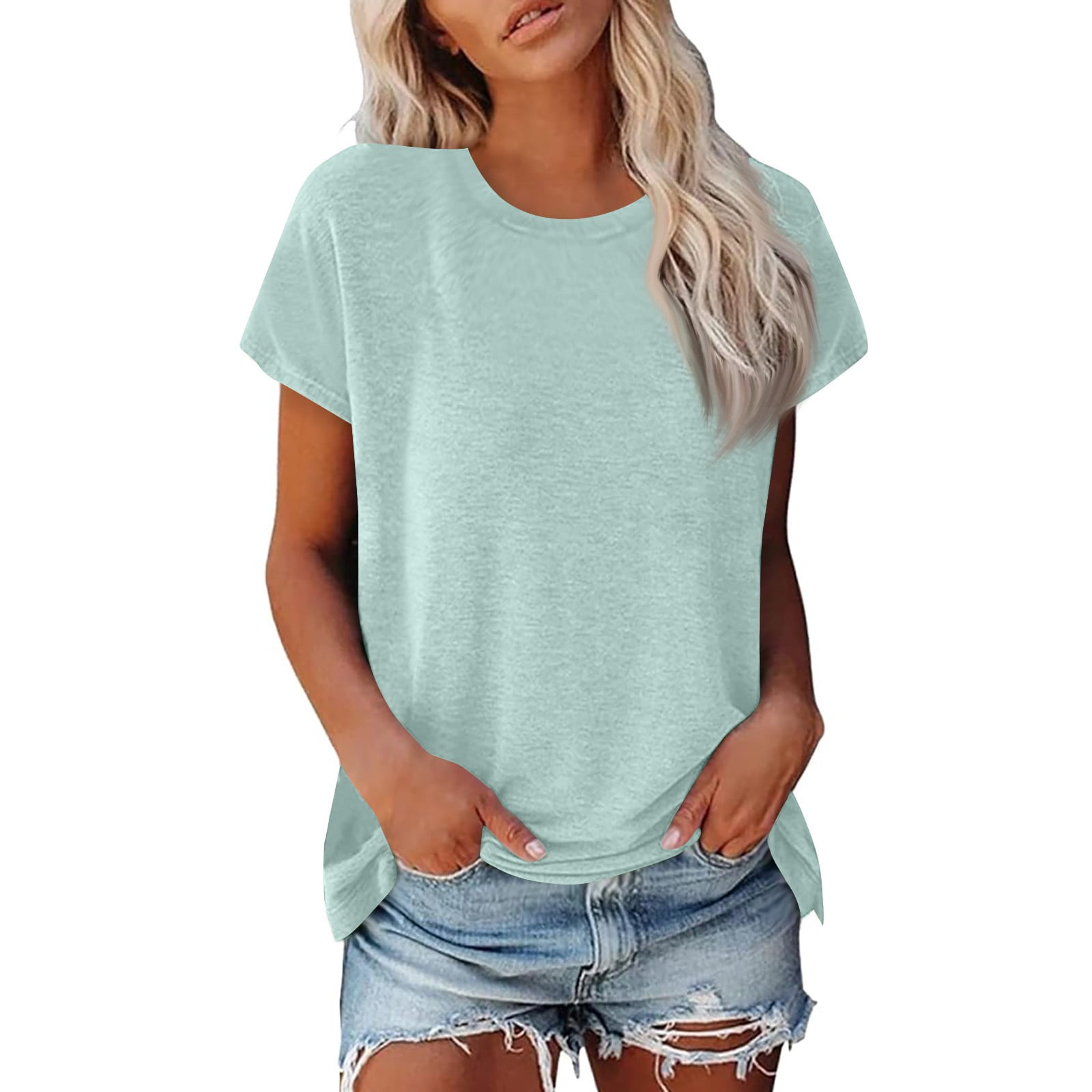 HaHaHappy Women's Short Sleeve Tunic Tops 2024 Basic Loose T Shirts ...