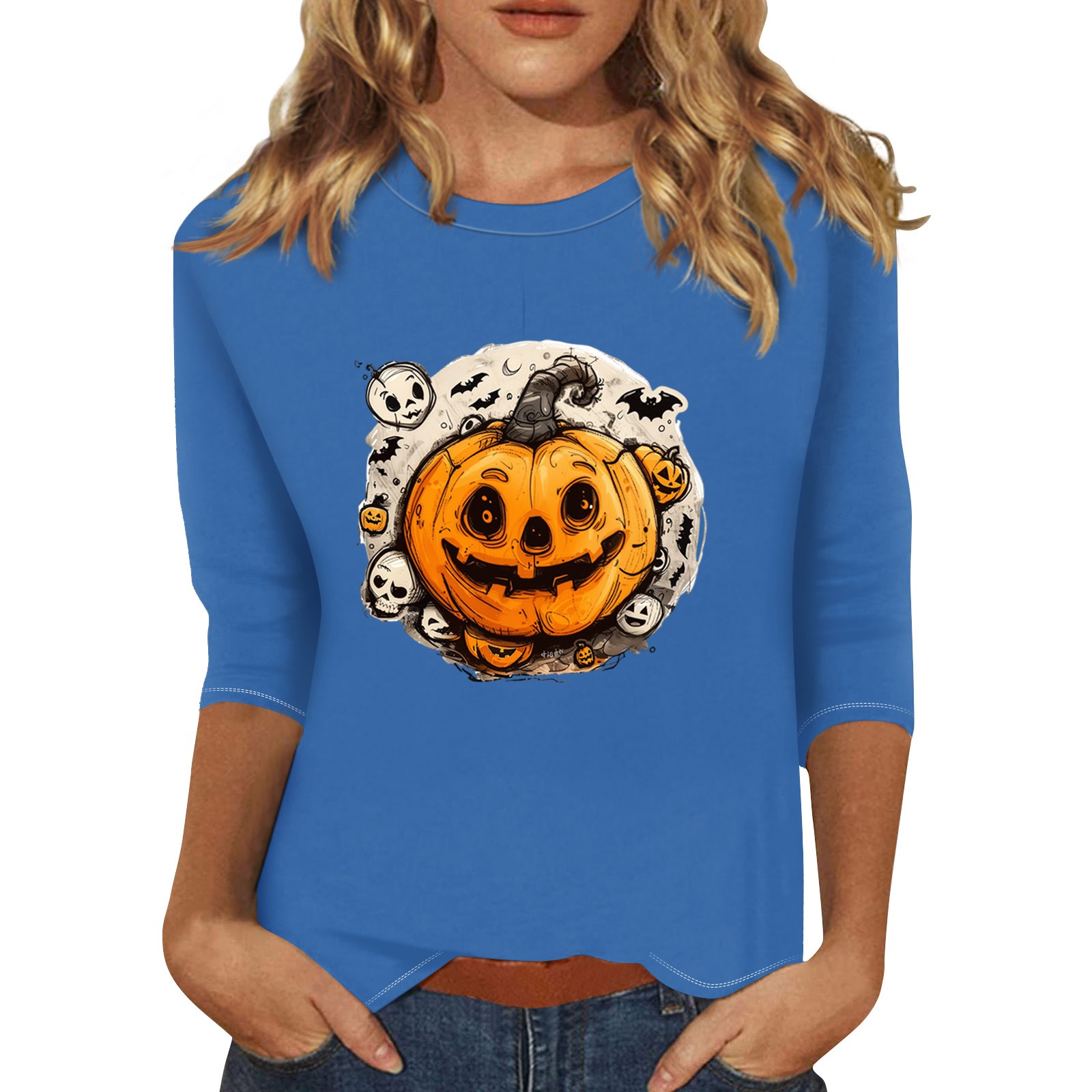 HaHaHappy Womens Halloween Shirts Crew Neck Tees Horror Pumpkin Printed ...