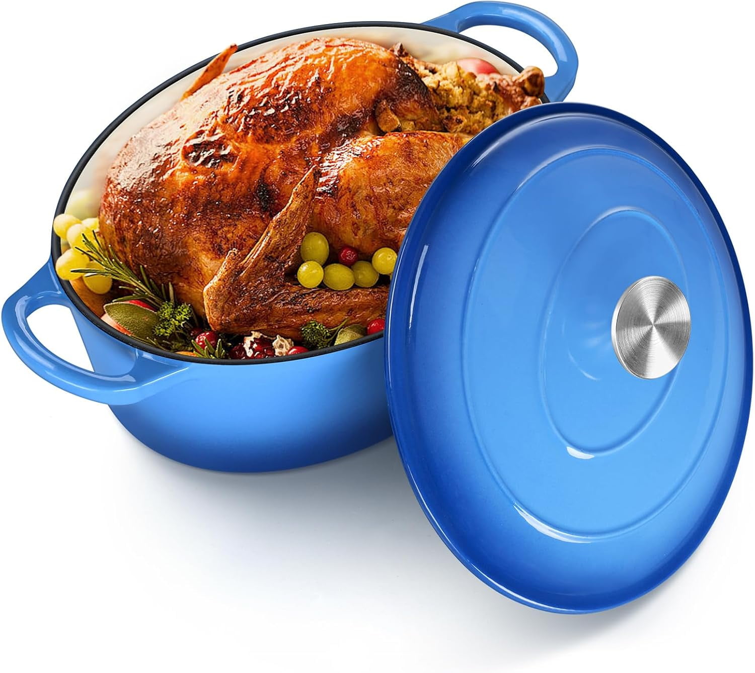 HaSteeL Oval Cast Iron Dutch Oven, 7 QT Enamel Deep Pot with Lid, Non ...