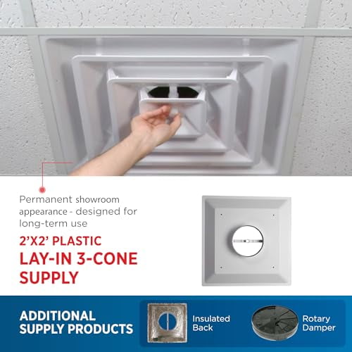 HaVACo 2'x2' Lay-In 3 Cone Supply with 8" Pre-Molded Boot, ABS Plastic ...