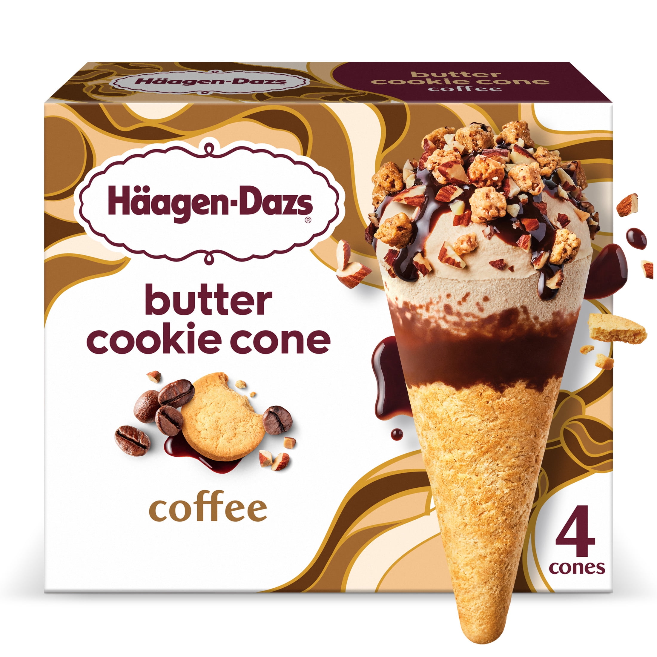 Haagen Dazs Coffee Butter Cookie Ice Cream Cone Dessert, 4 Count ...