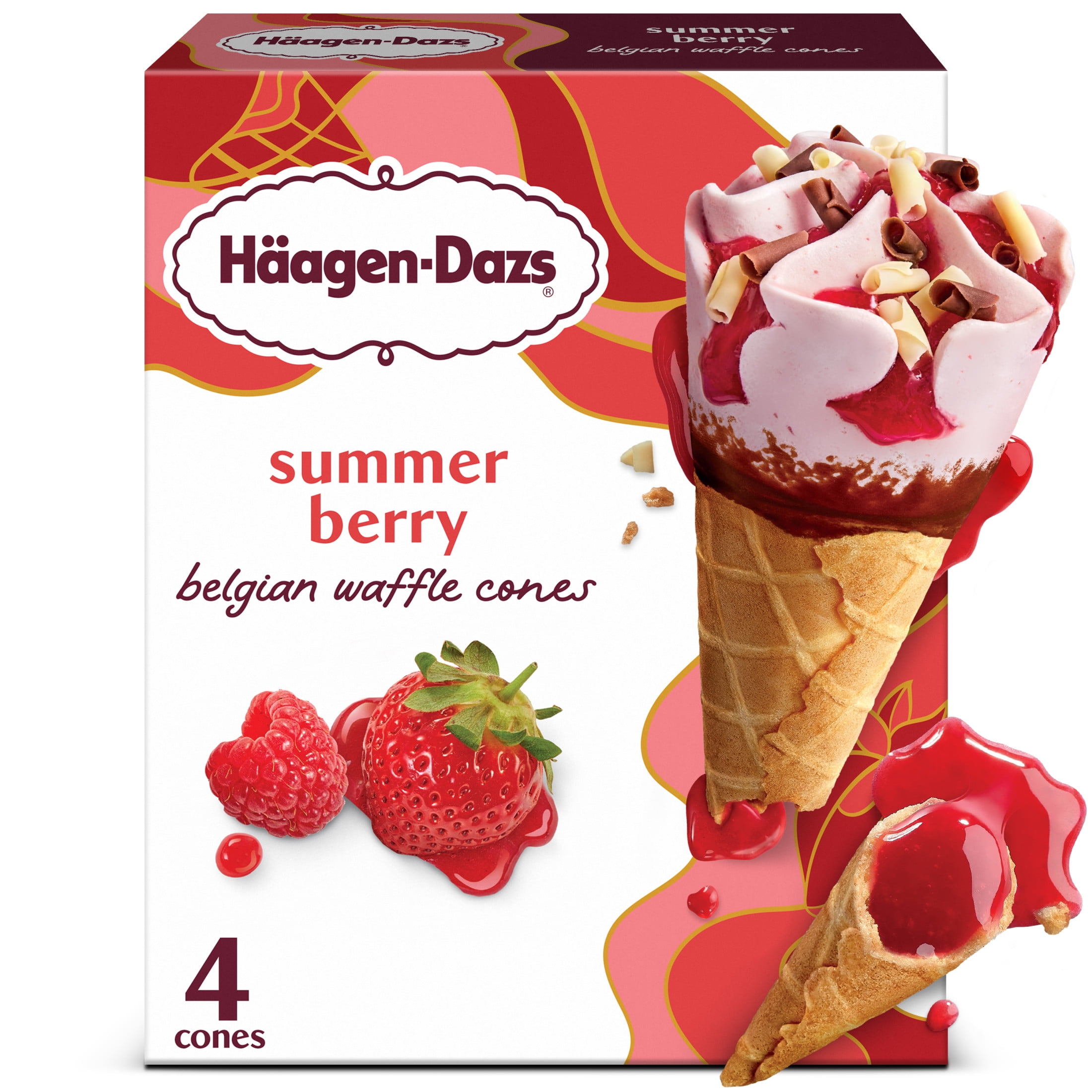 Haagen-Dazs Summer Berry Belgian Waffle Ice Cream Cone, 4 Count ...