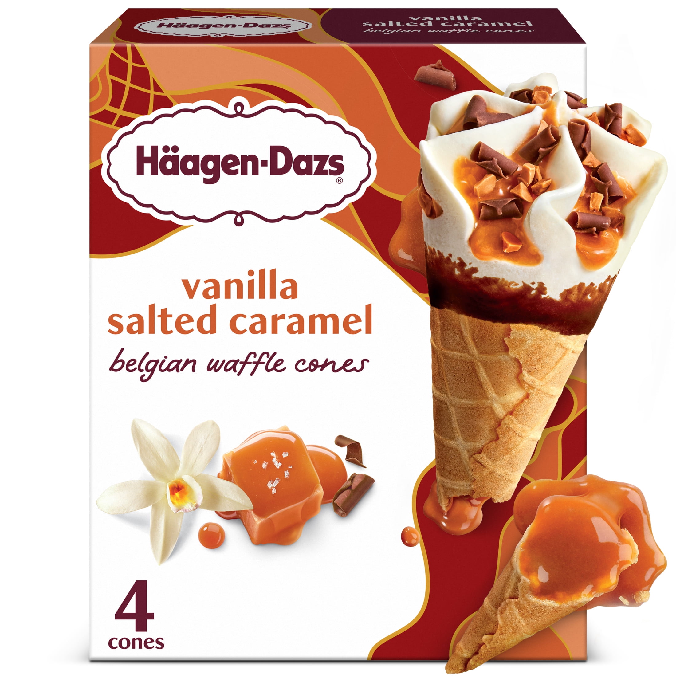 Haagen-Dazs Vanilla Salted Caramel Belgian Waffle Ice Cream Cone, 4 ...