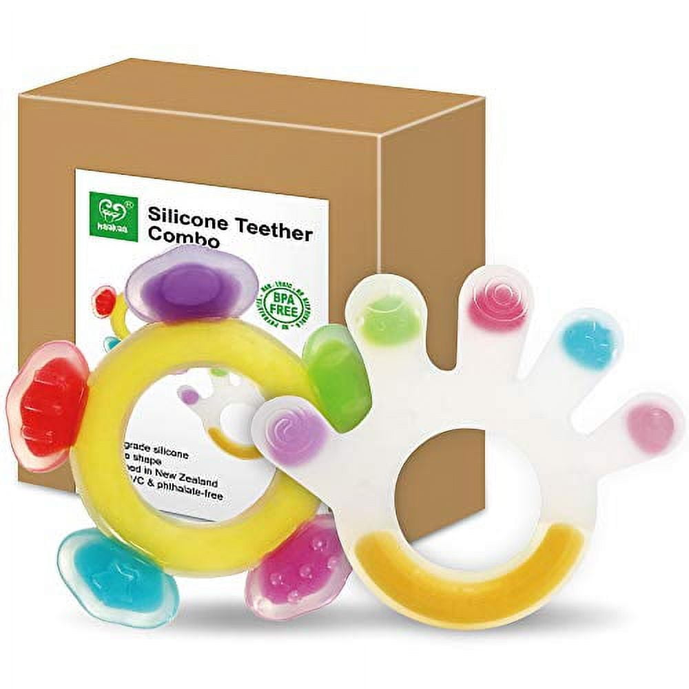 Haakaa Silicone Baby Teethers, 2 pcs, Palm & Ferris Wheel Shapes ...