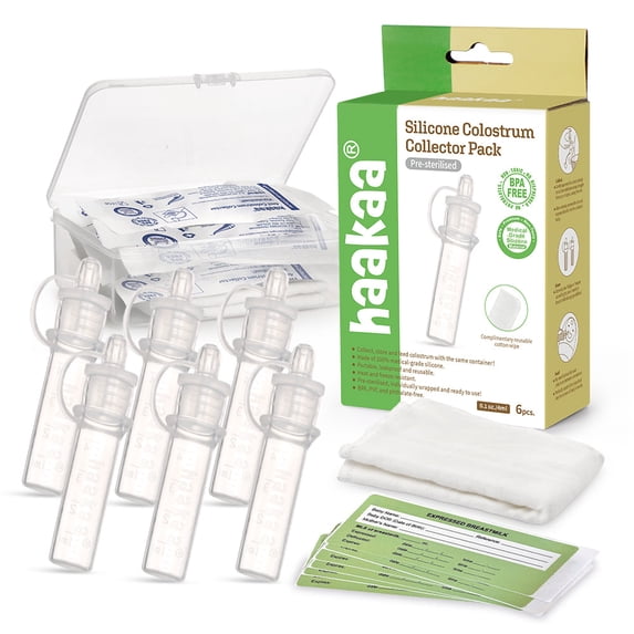 Haakaa Silicone Colostrum Collector Set, 6 x 4ml Collectors with Clear ...