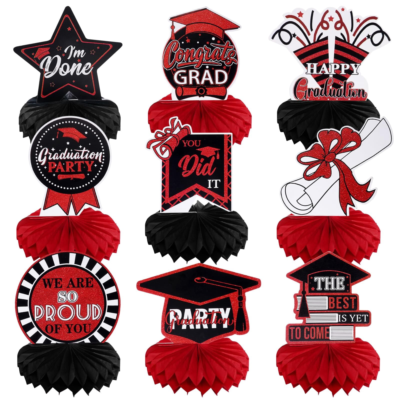 Haakong 9Pcs Class of 2024 Graduation Party Decorations Red and Black ...
