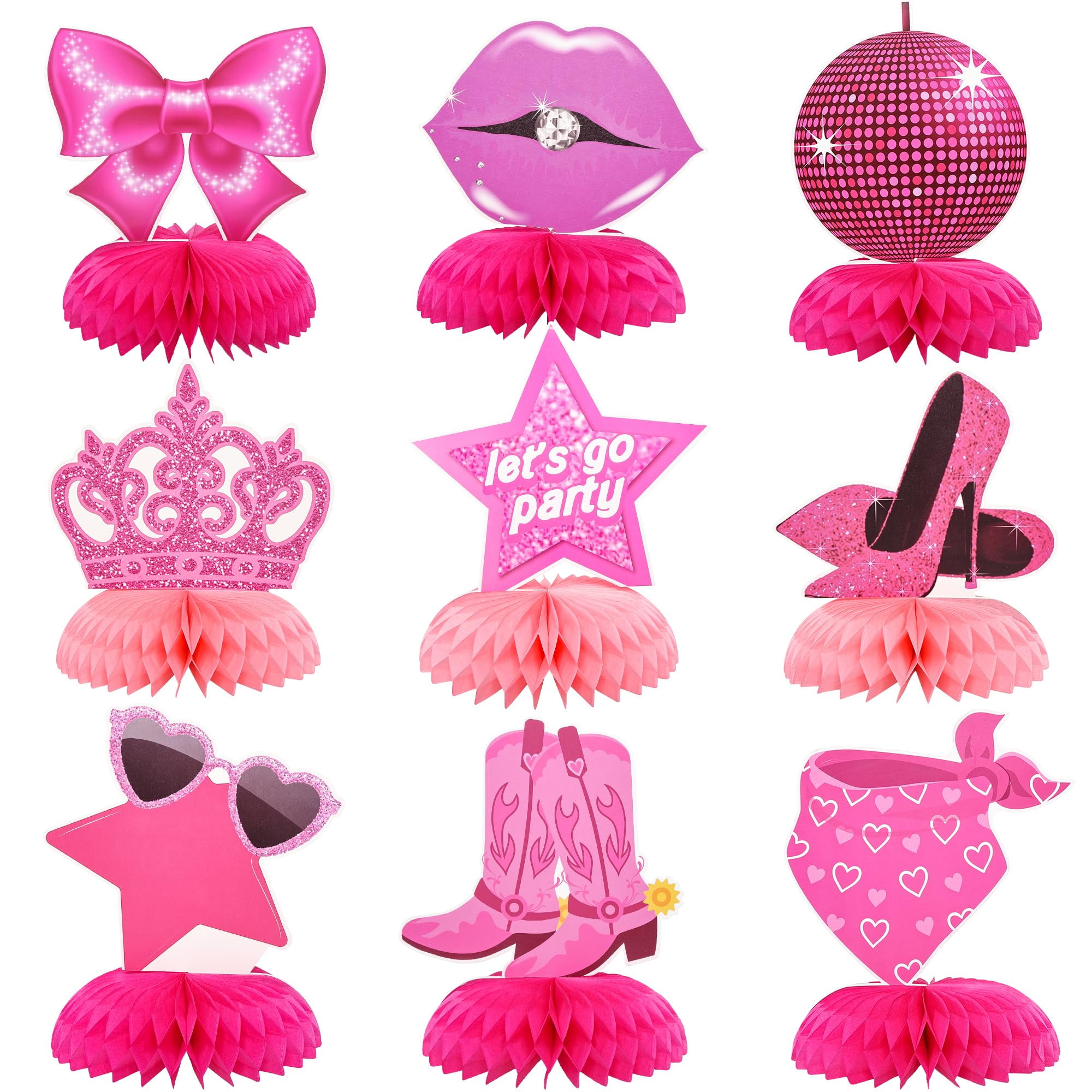Haakong 9Pcs Hot Pink Girls Party Decorations Hot Pink Princess Party ...