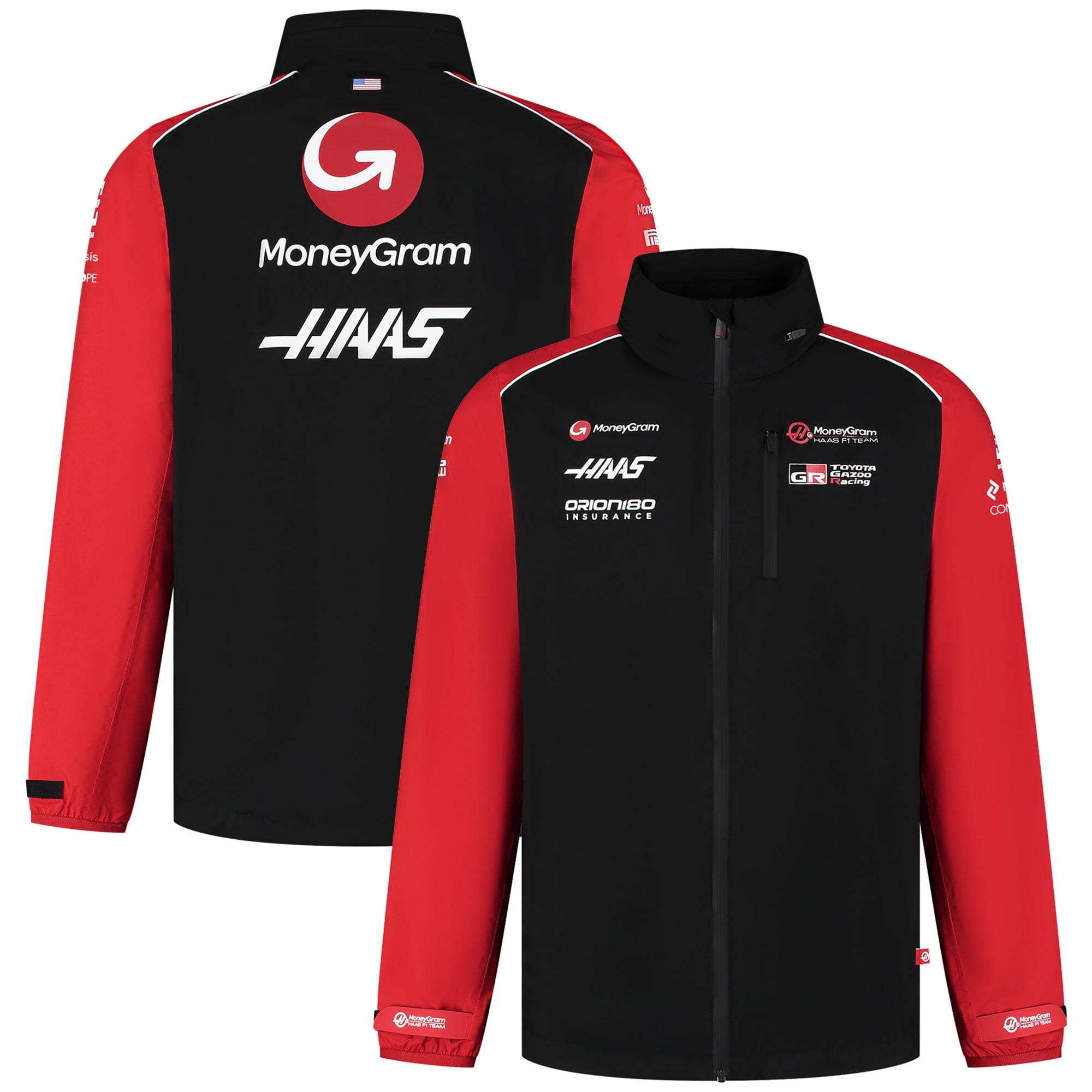 Men's Haas F1 Black Team Full-Zip Lightweight Raincoat With Removable ...