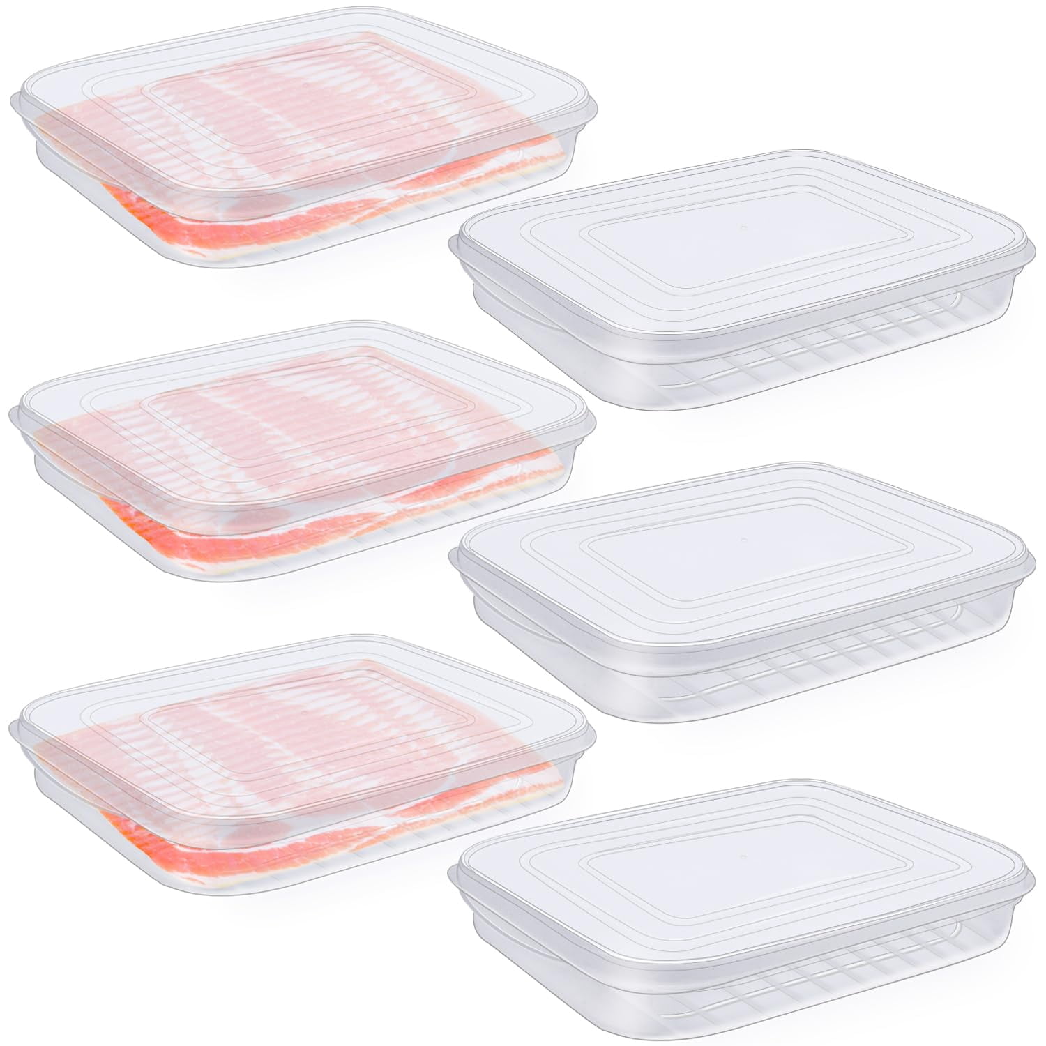 Haawooky 6 Pieces Bacon Keeper,Plastic Deli Meat Saver Container with ...