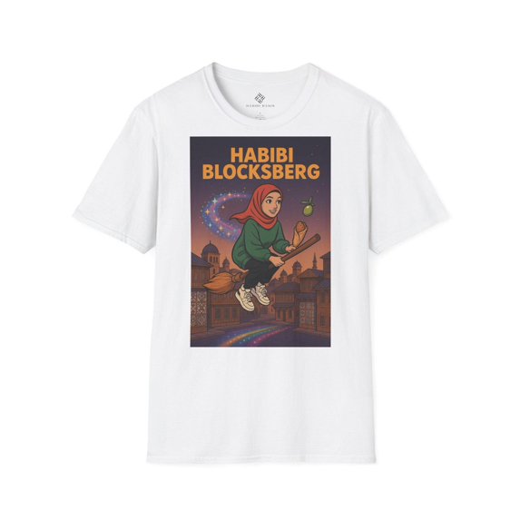 Habibi Blocksberg Witch Tee, Cartoon Witch Broom Ride Art with Middle ...