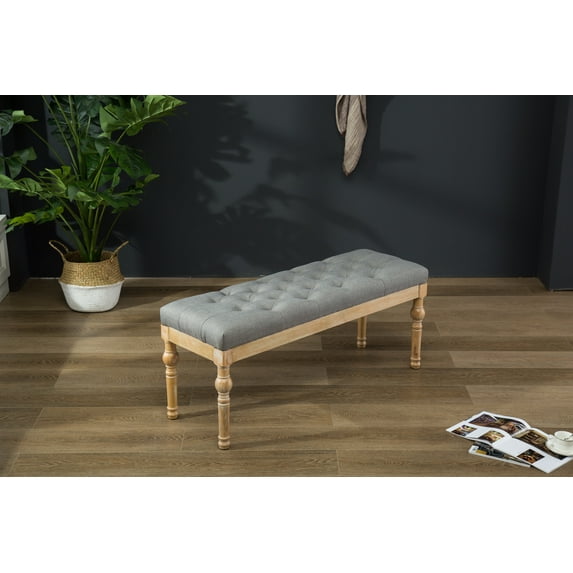 Habit Solid Wood Button Tufted Dining Bench, Grey - Walmart.com