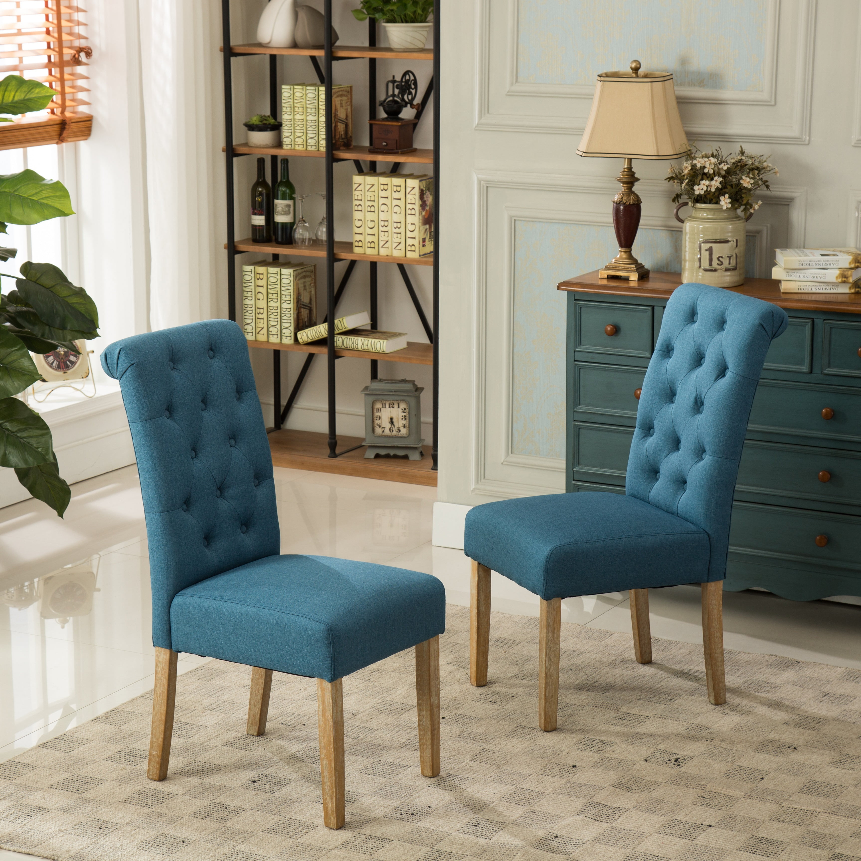 Habit Solid Wood Tufted Parsons Dining Chair, Set of 2, Blue - Walmart.com