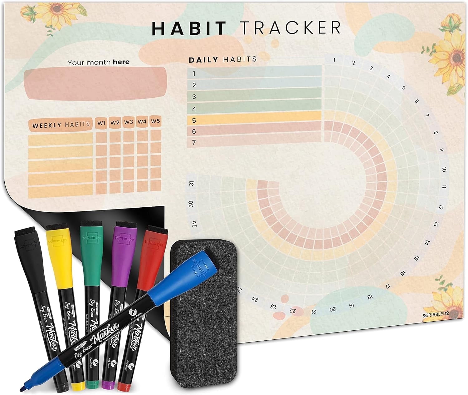 Habit Tracker Journal Workout Motivation Fridge Calendar Dry Erase 13 ...