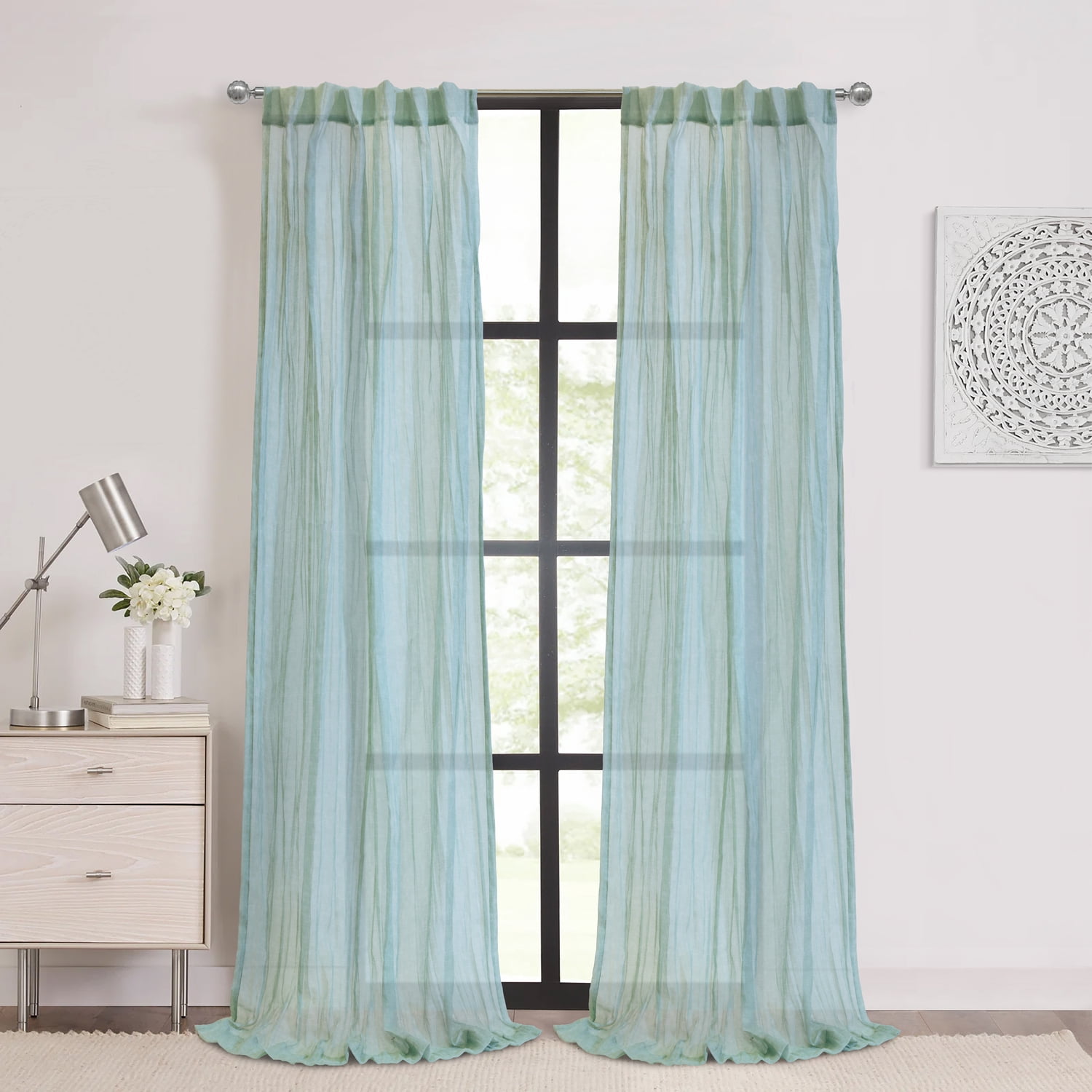 Habitat Paloma Sheer Dual Header Curtain Panel 52 x 63 in Pale Thyme ...