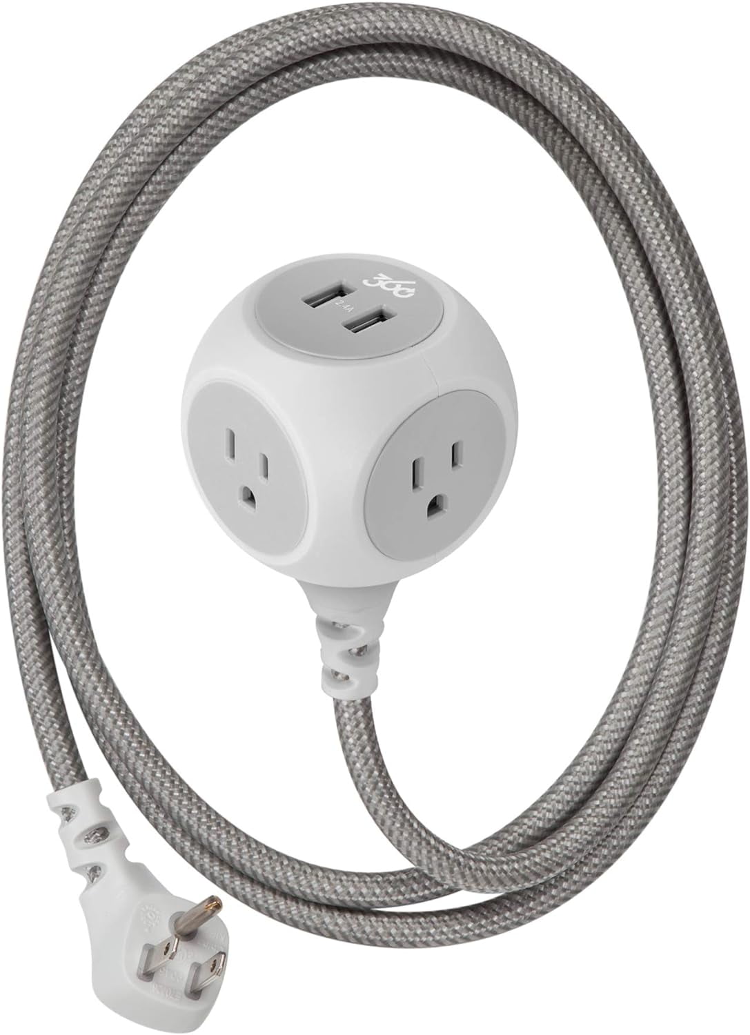 Habitat Braided Extension Cord, Titanium, 6ft, Includes 2.4A Dual USB ...