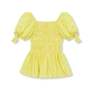 Wonder Nation Girls Short Sleeve Smocked Top, Sizes 4-18 & Plus ...