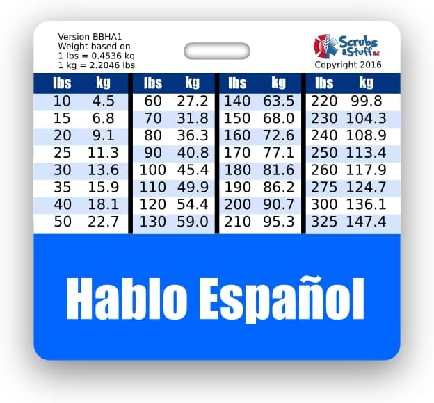 Hablo Español (I Speak Spanish) Badge Horizontal w/Height & Weight ...