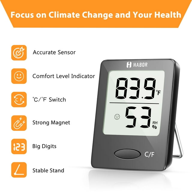 Habor Accurate Digital Hygrometer Indoor Thermometer Clear Big Digits ...