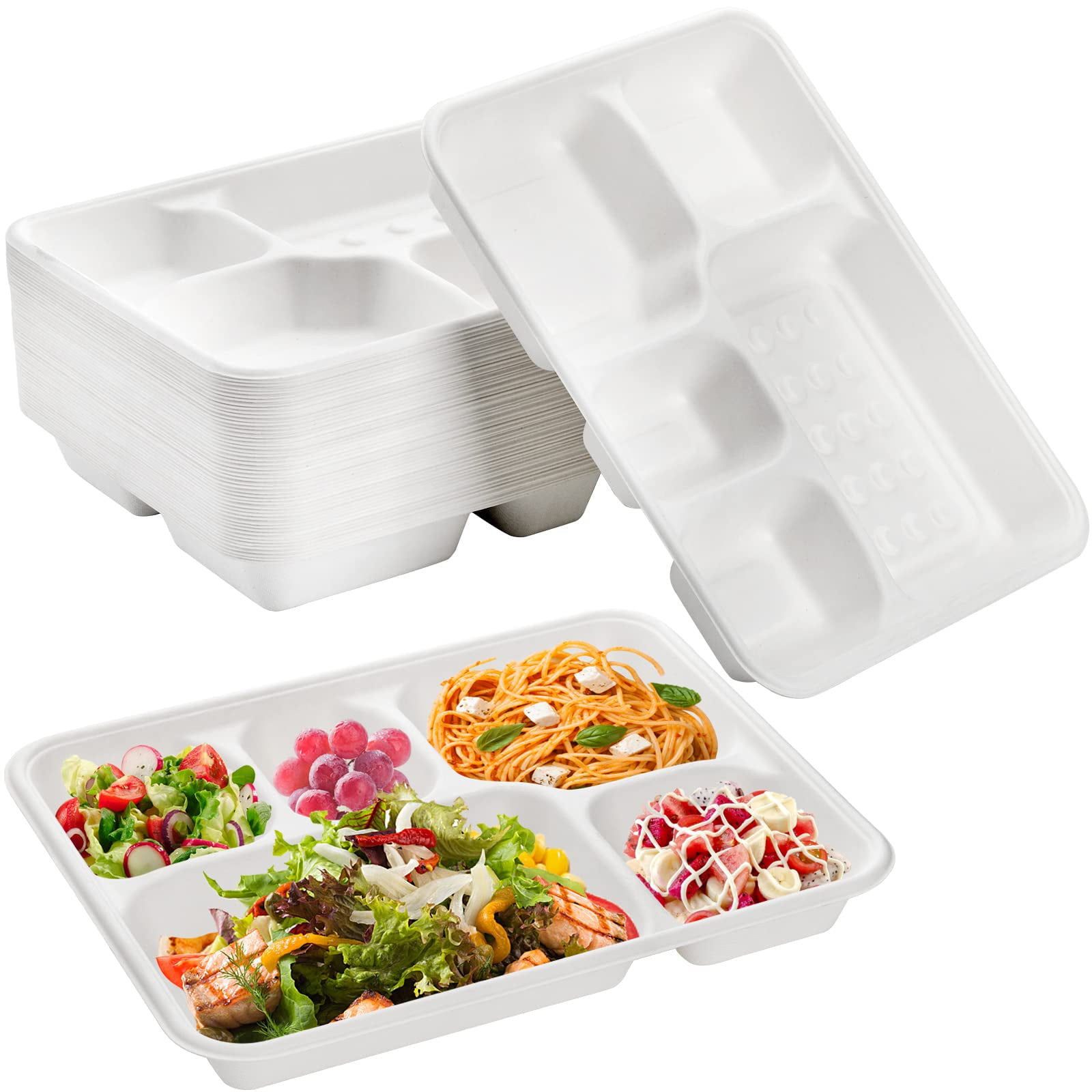 Hacaroa 50 Pack 5-Compartment Compostable Paper AFN1Plates, Natural ...