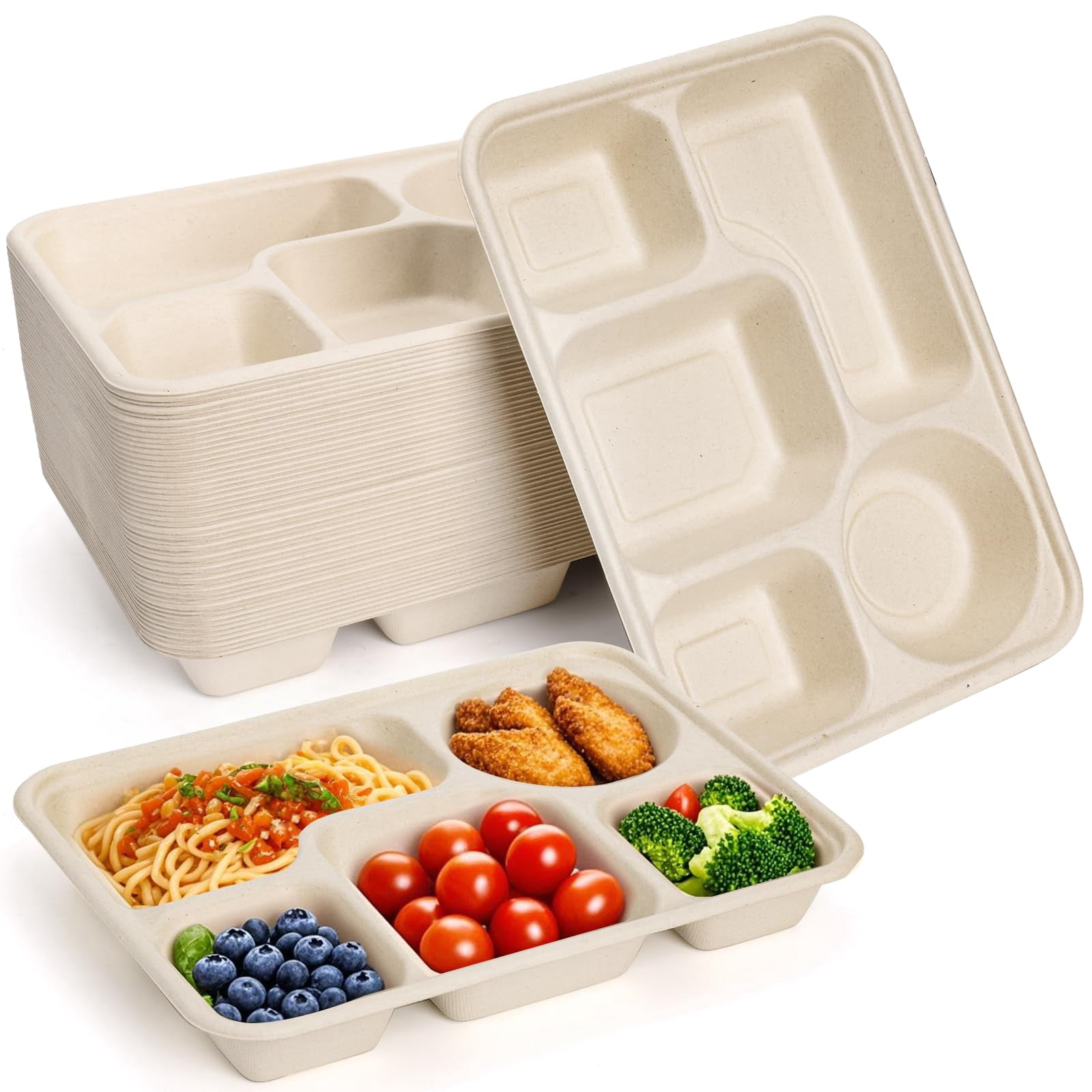 Hacaroa 50 PackITSC 5 Compartment Paper Plates Disposable, 11" x 8 ...