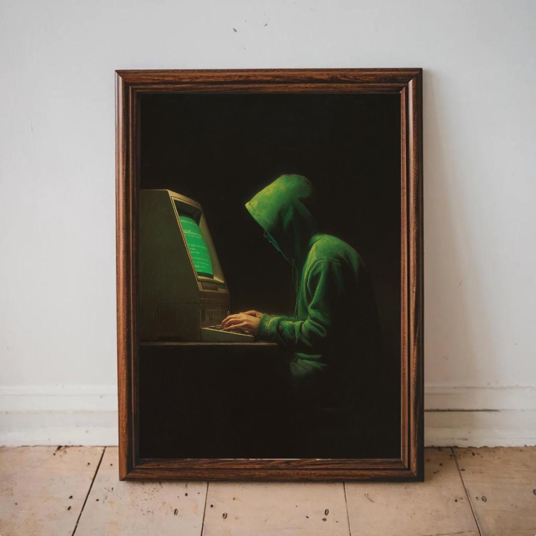 Hacker Hoodie Wall Art Print, Retro Computer Terminal , Dark Tech ...