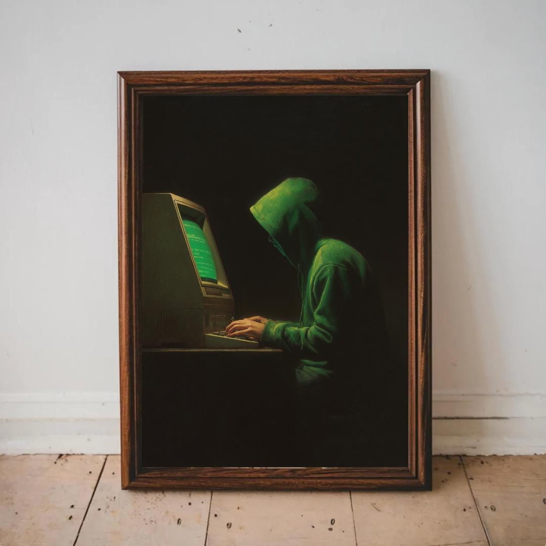 Hacker Hoodie Wall Art Print, Retro Computer Terminal , Dark Tech ...